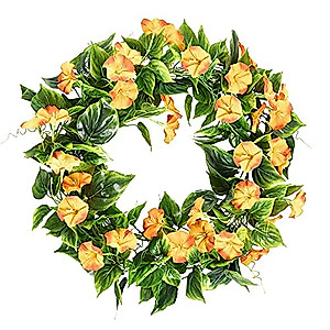 WSND 90 Inch Artificial Morning Glory Flower Vines,2PCS Flowers Hanging Green Plants Silk Garland Greenery Garland Morning Glory for Wedding Garden Wall Fence Home Decor