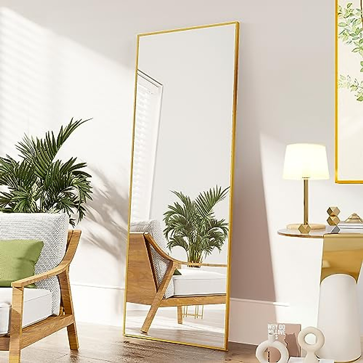 Kacalujia Gold Full Length Mirror 59’’x16’’ of Tempered Mirror with Aluminum Frame, Standing Hanging or Leaning Against Wall for Bedroom, Living Room, Modern Floor Mirror for Home Decoration