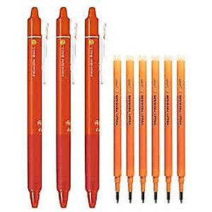 Pilot FriXion Ball Knock Retractable Erasable Gel Ink Pens, Extra Fine Point 0.7mm, Orange Ink, 3 Pens & 6 Refills Value Set