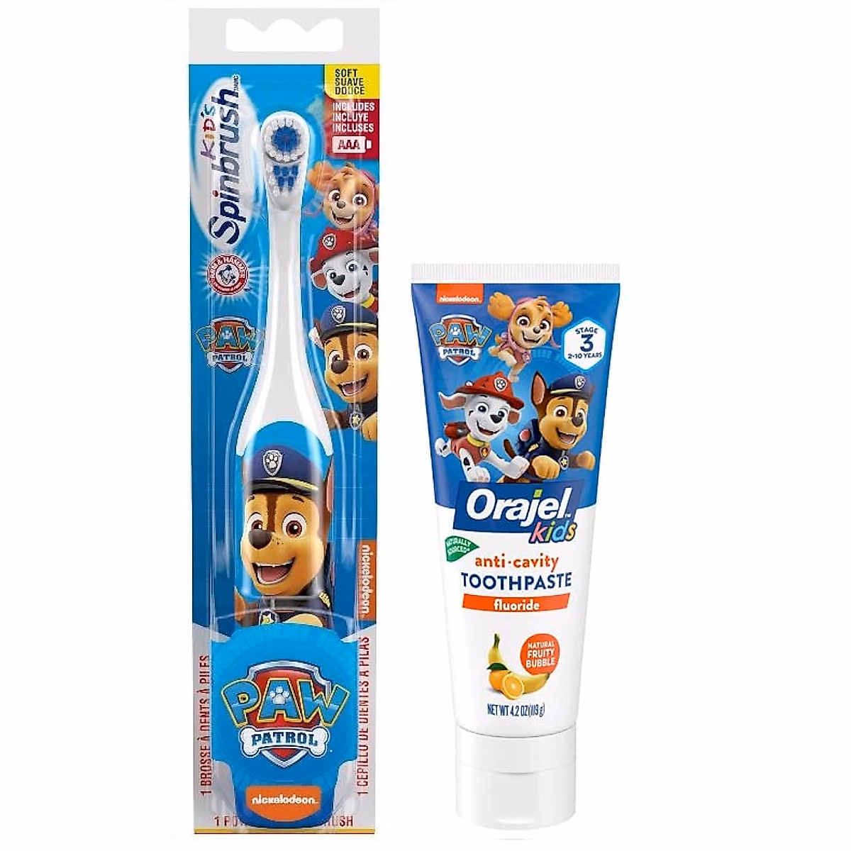 BCE Trends Paw Patrol Electric Toothbrush & Toothpaste 4.2 Oz (Chase, Blue, Battery Powered, Kids, Dog Theme)