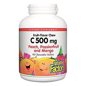 Natural Factors, Kids Chewable Vitamin C 500 mg, Supports Immune Health, Bones, Teeth and Gums, Peach, Passionfruit and Mango, 90 Wafers