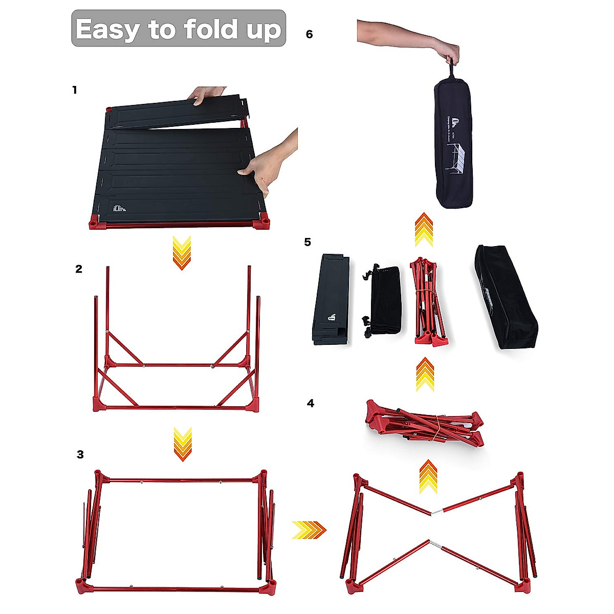 iClimb Extendable Folding Table Large Tabletop Area Ultralight Compact with Hollow Out Tabletop for Camping Backpacking Beach Concert BBQ Party, Three Size (Black - S + Hanger)