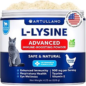 Lysine for Cats - L-Lysine Powder for Cats - Immune Support for Cats Sneezing and Runny Nose, Cat Cold, Eye Function, Respiratory Health - Allergy Relief - Lysine Supplement for Cats