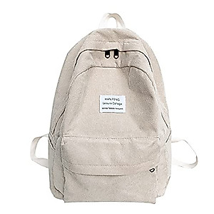 Van Caro Corduroy School Backpack Large College Backpack Casual Bookbag Laptop Backpack Computer Bag Travel Daypack for Girls Boys Teens,Khaki(no Pendant)
