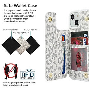 iCoverCase Compatible with iPhone 13 Phone Case with Card Holder, Wallet Case for Women Men RFID Blocking PU Leather Case 6.1 Inch (Gray Leopard)