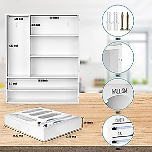 2 in 1 Ziplock Bag Storage and Tin Foil Organizer, Plastic Wrap Dispenser with Cutter for Kitchen Drawer, Bamboo Wood Food Organizer Gallon, Slider Quart, Sandwich Snack, White