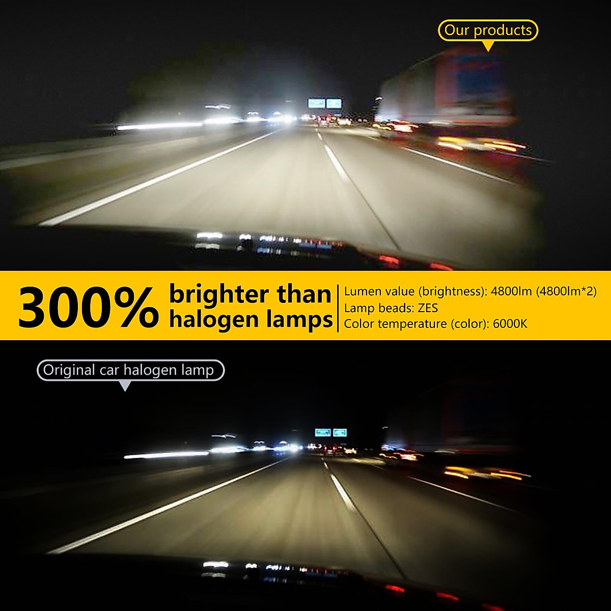 cueclue 2 PCS Car 9005/HB3 Led Car Light, 6000K 4800LM Ultra-high Brightness 1:1 Mini Size Bulb Replacement, Direct Plug-in Integrated Fog Light, Universal Lighting Parts for Cars (White)