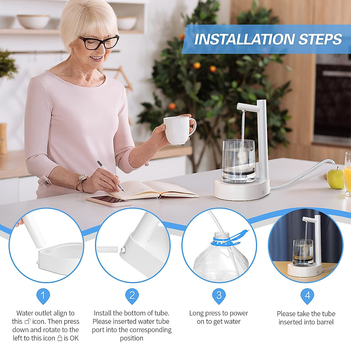 Intelligent Desktop Water Bottle Dispenser, Portable Removable 5 Gallon Electric Water Bottle Pump, Universal Water Jugs Pump USB Charging Automatic Water Dispenser for Home, Office, Outdoor (White)