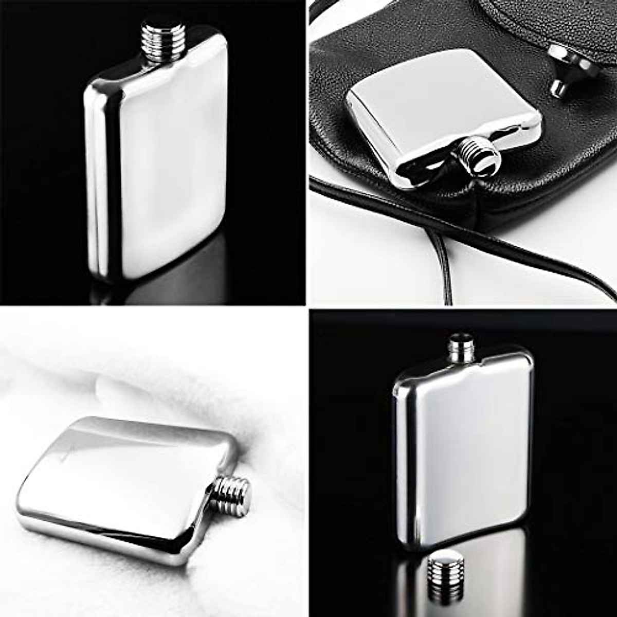 iSavage 6oz Hip Flask Square Shape 18/8 Stainless Steel Mirror Finishing with a Funnel-YM116
