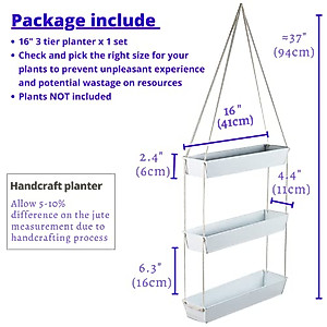 LaLaGreen Hanging Wall Planter - 16 Inch Three Tier Plant Hanger for Succulent Indoor Herb Planter Modern White Boho Metal Wall Plant Holder Decor, Vertical Garden Hanging Planter Shelf Large Outdoor