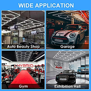 MODERN Hexagon Garage Light: Upgraded 3 Level Dimmable Hexagon Led Garage Light with Rectangle Frame 86400 Lumens 6500K for Garage, Basement, Warehouse, Auto Beauty Shop, Car Detailing Shop etc. …