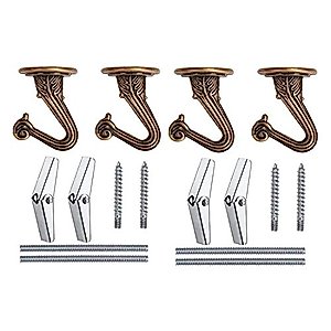 QMseller 4Sets Metal Ceiling Hooks, Heavy Duty Swag Ceiling Hooks with Hardware for Hanging Plants/Chandeliers/Wind Chimes/Ornament (Bronze Color)