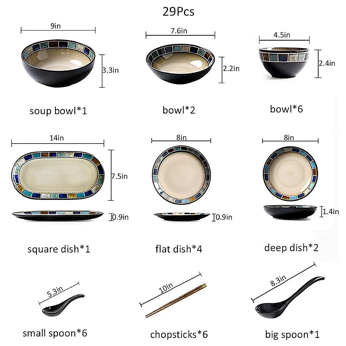 Porcelain Dinnerware SetKitchen Tableware Set,Ceramics Dinnerware Sets, Plates and Bowls Sets | 26 Pcs Blue Kiln Change Glaze Dishes Set - Colorful Plates for Family Outdoor Party