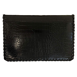 JNB Flat Crocodile Pattern Envelope clutch,Black