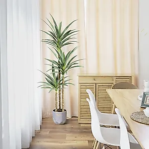 Waoops Artificial Tree 5.3Ft Faux Agave Plant with 3 Heads in Plastic Pot Fake Tree for Home Decor Indoor or Outdoor Office Decoration Housewarming Gift