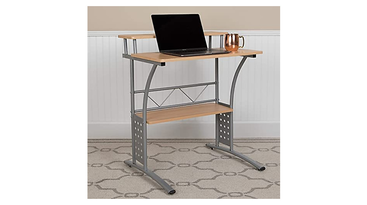 Compact Maple Computer Desk with Storage - Flash Furniture