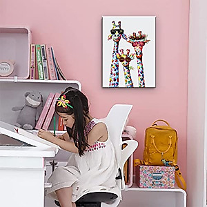 Giraffe Family Canvas Wall Art Animal Poster Prints Picture With Frame for Living Room Bedroom Nursery Office Kids Room Decor Gifts for Boy Girl and Babies(Lovely Giraffe, 16inchx12inch)