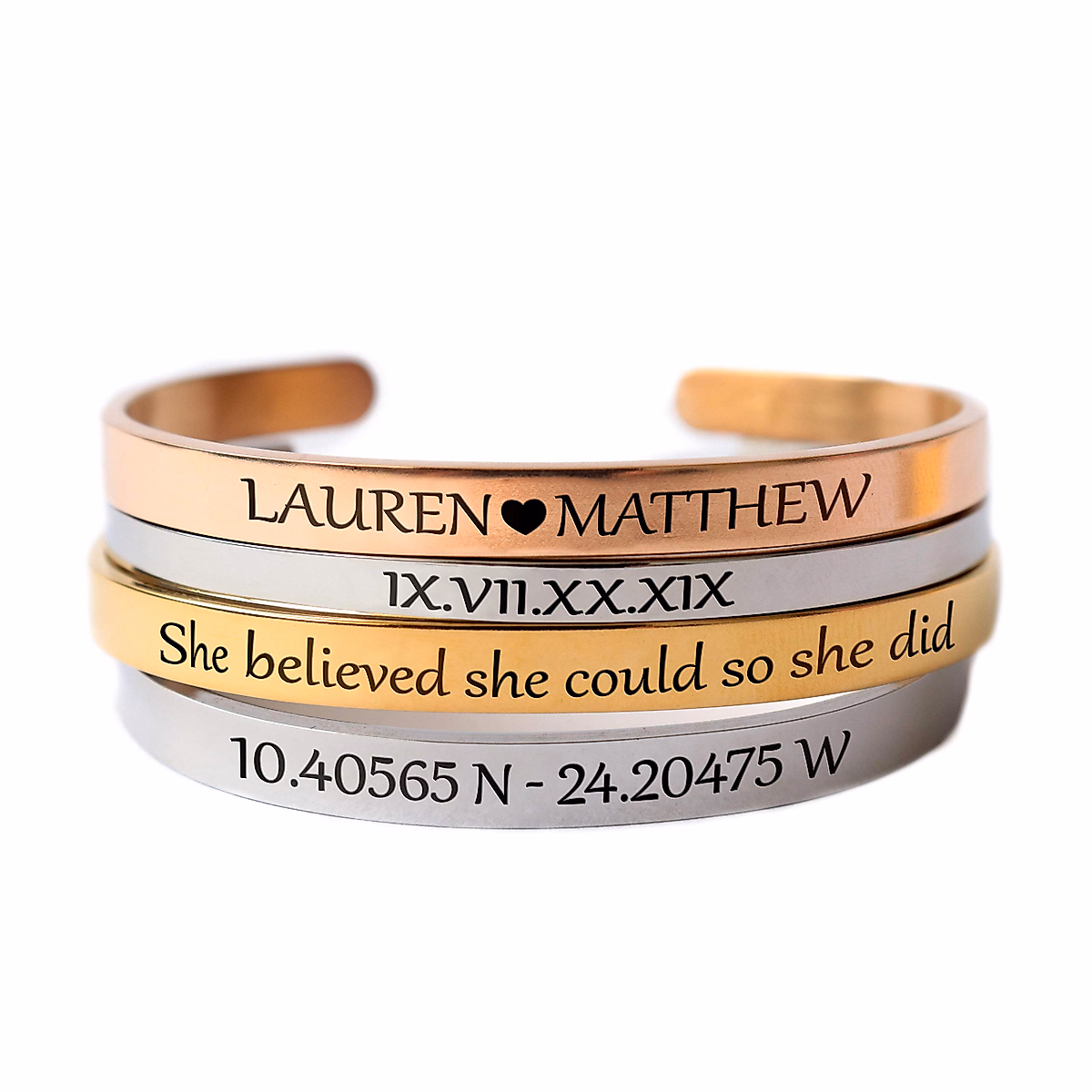 MIA·MIA Personalized Bracelets for Women, Custom Inspirational Engraved Names, Dates & Messages Cuff Bangles