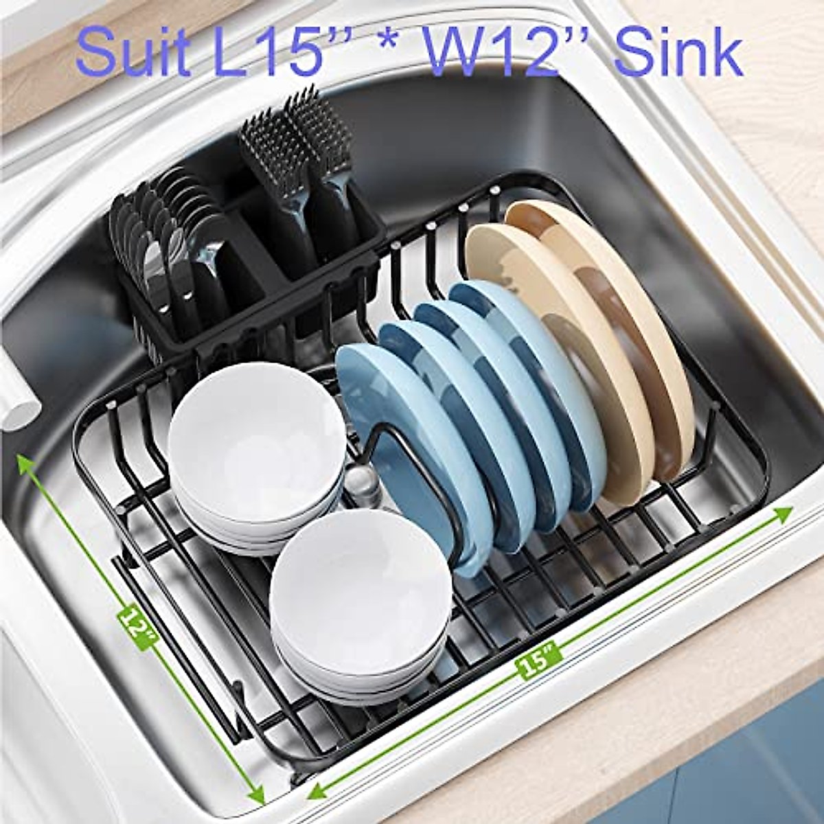 1Easylife Dish Drying Rack with Anti Rust Frame, Small Dish Drainer Rack for Kitchen Counter, Sink Dish Rack on Counter with Utensil Holder and Non-Slip Rubber Feet Rustproof for Organizer Storage