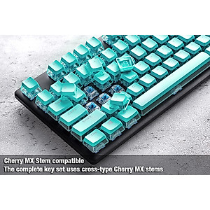 GUNMJO Crystal Pudding Keycap for Gaming Keyboard with Cherry MX Switches, ABS Translucent Keycaps for Backlit Mechanical Keyboard, OEM Profile 104 Keys with 6.25U Space Bar, Painted Teal Color