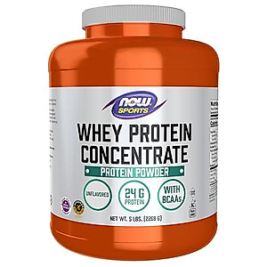 NOW Sports Nutrition, Whey Protein Concentrate, 24 G With BCAAs, Unflavored Powder, 5-Pound