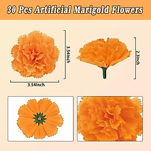30 pcs Artificial Marigold Flowers,3.54" Silk Marigold Flower Heads,Orange Flowers Artificial for Decoration,Marigold Heads for Parties,Indian Wedding,Indian Theme,Diwali Home Decor DIY Wreath Garland