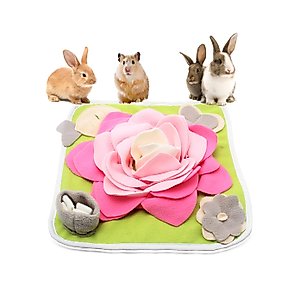 Rabbit Foraging Mat Snuffle Mat for Small Animals Bunny Puzzle Toys Pets Interactive Feeding Mat for Guinea Pigs Hedgehog Chinchilla Puppies (Pink)