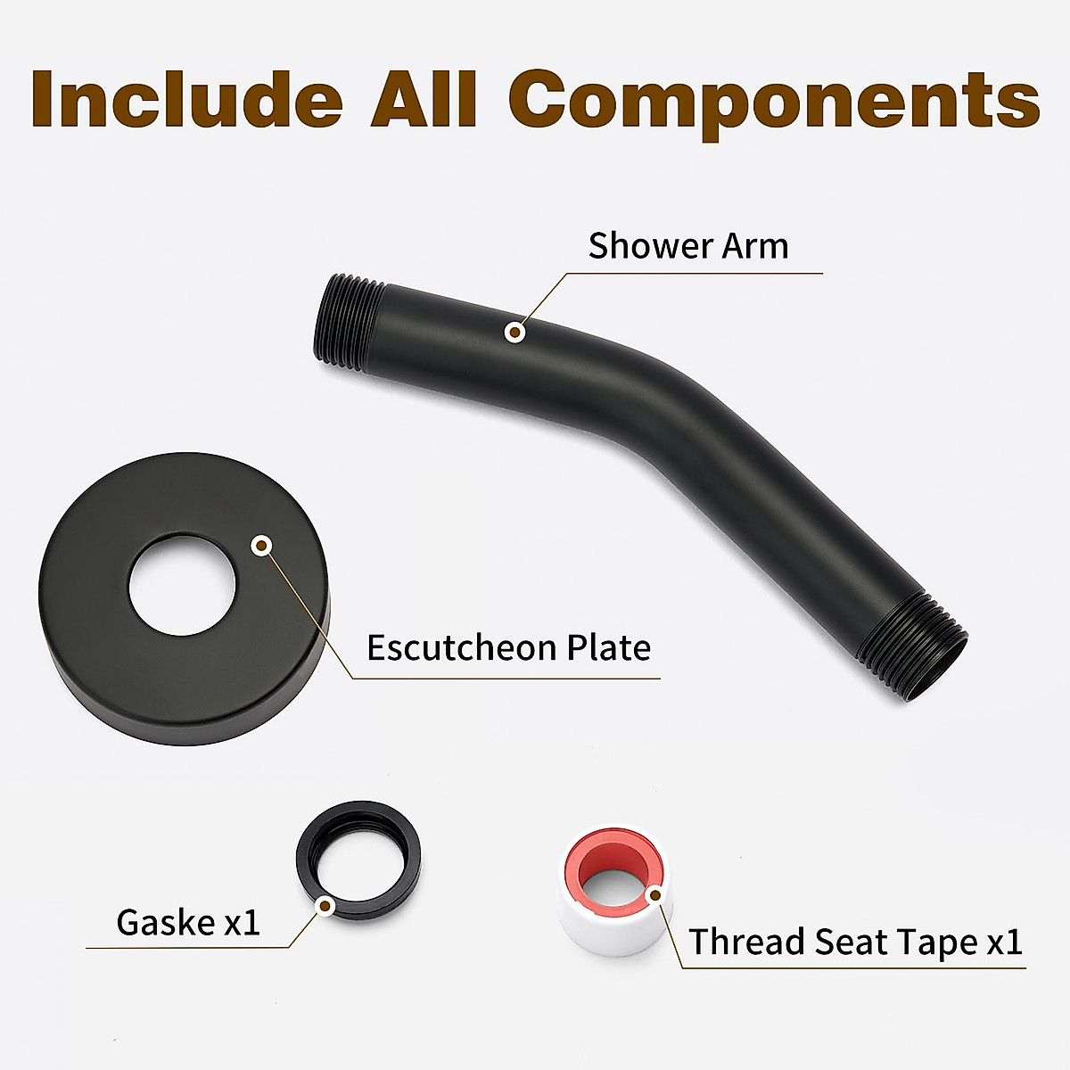 Shower Arm with Flange and Teflon Tape,304 Stainless Steel Shower Head Extension Pipe Arm for Wall-Mounted For Fixed Shower Head & Handheld Showerhead Never Rust(6 Inch,Matte Black)