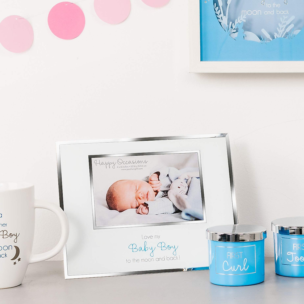 Pavilion Gift Company Love Boy to The Moon and Back 4x6 Newborn Baby Picture Frame, Blue