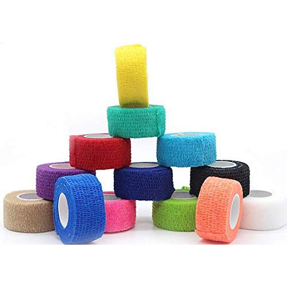 VNDEFUL 6 Rolls Self-Adherent Tape Pressure Wrap Bandage Rolls Stretch Athletic Strong Elastic First Aid Tape for Sports, Wrist, Ankle, 1Inch X 5Yards (Color Random)