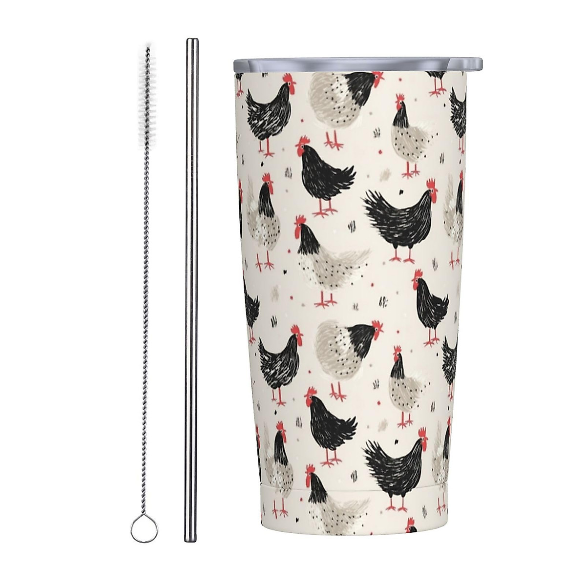 CHASOEA Chicken Tumbler 20oz Hen Rooster Stainless Steel Insulated Tumblers with Lid and Straw Animal Travel Coffee Mug Tea Wine Cups Water Bottle Chicken Gifts for Women Chicken Lover