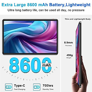 Tablet 11 Inch Android 13 Tablet PC Android Latest with 16GB+256GB+1TB Expand, 8600mAh, Support, Octa-Core 2.0 GHz, 5G WiFi, Dual Camera, Bluetooth 5.0, HD Screen Tablet with Keyboard Mouse - Black
