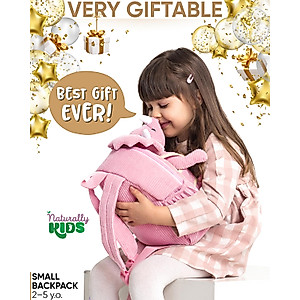 Naturally KIDS Pink Dinosaur Toys for Girls, Triceratops Toy, Dinosaur Gifts for 2 3 Year Old Girls, Toddler Backpack