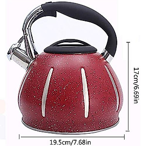 NIRAA Stainless Steel Kettle Stove Top Stainless Tea Kettle for Stove Top,Whistling Tea Kettle - Stainless Steel Teakettle Teapot with Ergonomic Handle,3L,Red