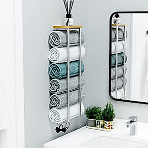 KES Towel Rack for Bathroom Wall Mounted with Bamboo Shelf, Towel Storage for Small Bathroom for Rolled Bath Towels, Towel Holder with 2 Hooks, SUS304 Stainless Steel Brushed Finish, BTR215-2