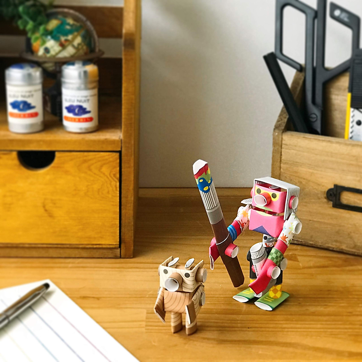 PIPEROID Andy & Pino Art Prodigy & Wooden Doll - Japanese 3D Paper Puzzle DIY Robot kit for Kids and Origami Kit for Adults