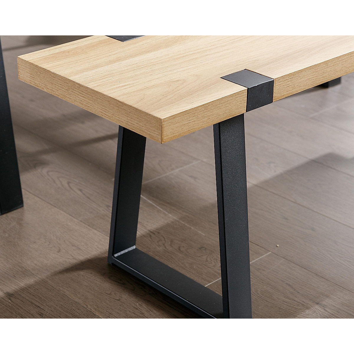 VESCASA 60" Wood Dining Bench with Black Metal Legs for Dining Room, Kitchen, Natural Oak