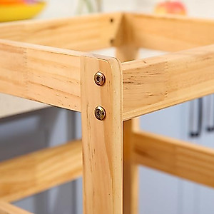 Kitchen Step Stool for Kids with Safety Rail,Solid Wood Construction Toddler Learning Stool Tower, Montessori Toddlers Kitchen Stool (Natural)