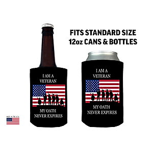 Military Veteran Oath Collapsible Beer Can Bottle Beverage Cooler Sleeves 2 Pack Gift Set