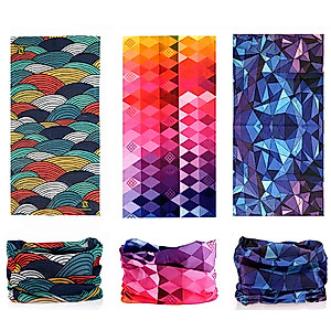 KALILY 6PCS Headband Bandana - Face Shield Mask Headwrap Scarf Neck Gaiter Hair Band