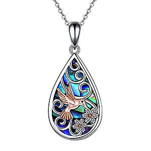 POPLYKE Sterling Silver Hummingbird Necklace Teardrop Necklace Abalone Jewelry Hummingbird Gifts for Women Birthday