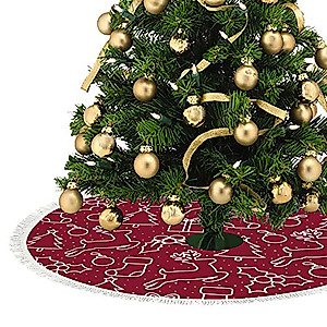 Dream Bay Christmas Tree Skirt,﻿Christmas Ornament with Reindeer Christmas Tree Mat for Xmas Party Decoration 30x30 Inches