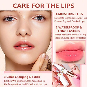 2 Pcs Peaches Color Changing Lipstick, Long Lasting Nutritious Lip Balm Lips Moisturizer Temperature Color Change Lip Gloss Lip Makeup Jelly Crystal Lipstick Set for Women