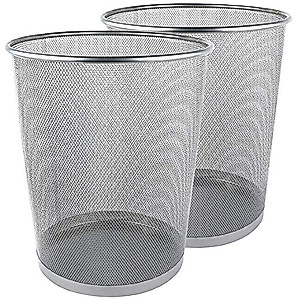 Greenco Small Trash Cans for Home or Office, 2-Pack, 6 Gallon Silver Mesh Round Trash Cans, Lightweight, Sturdy for Under Desk, Kitchen, Bedroom, Den, or Recycling Can