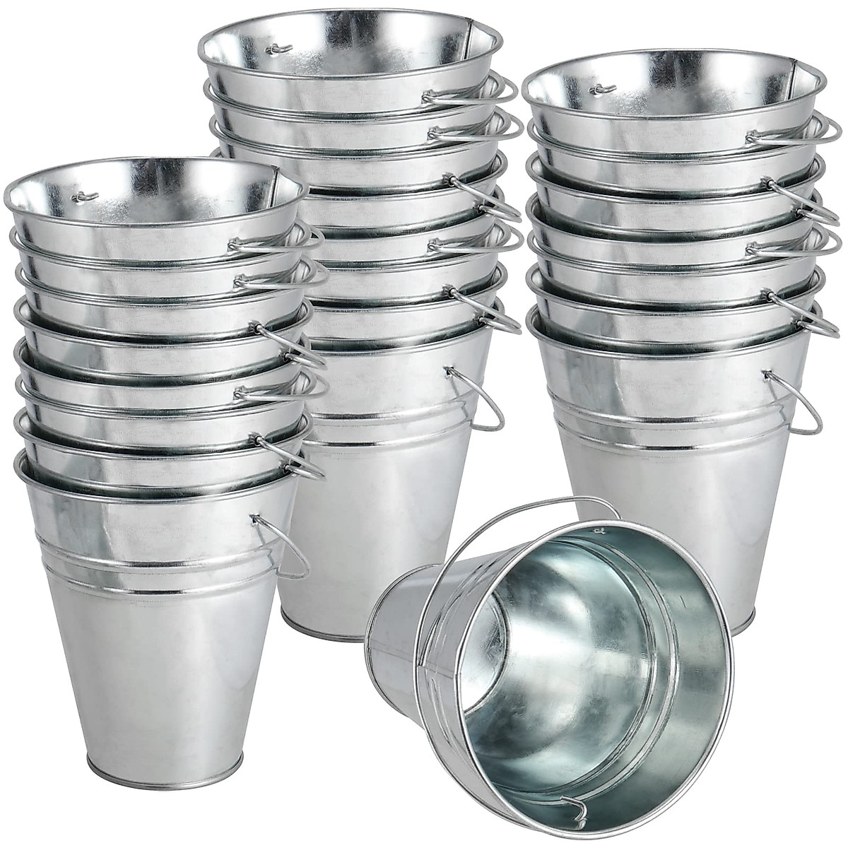 MUKCHAP 24 Pack Galvanized Planter Bucket with Handle, 4.5" W x 5" H Small Metal Flower Plant Pot Bucket for Storage, Decoration,Planting, Holding Dry Flower