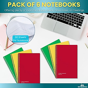 1InTheOffice 1-Subject Wirebound Notebook, College Ruled, 80 Sheets, Spiral Notebook 5x7, 7 3/4" x 5", 6/Pk (6)