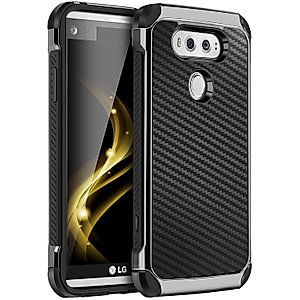 LG V20 Case, BENTOBEN 2 in 1 Cool Slim Hybrid Rugged Hard PC Resilient Strength Durable Laminated with Carbon Fiber Design Chrome Anti-scratch Shockproof Protective Case for LG V20 (2016), BLACK