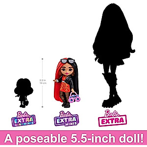 Barbie Extra Minis Doll & Accessories with Red & Black Hair, Toy Pieces Include Flame-Print Dress & Moto Jacket