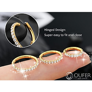 OUFER 14G Gold Belly Button Rings, 316L Surgical Steel Belly Button Hoop Jewelry, Clear CZ Paved Belly Hoop Rings, Belly Piercing Jewelry-8MM