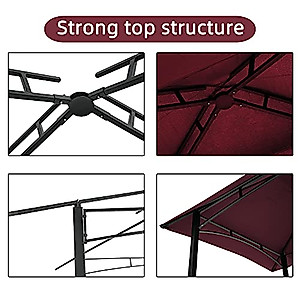 Outdoor Grill Gazebo, 5FT x 8FT Double Tiered Replacement Canopy Grill,Shelter Tent, BBQ Gazebo Roof Top Gazebo and Steel Frame Canopy with Hook and Bar Counters (Wine Red)